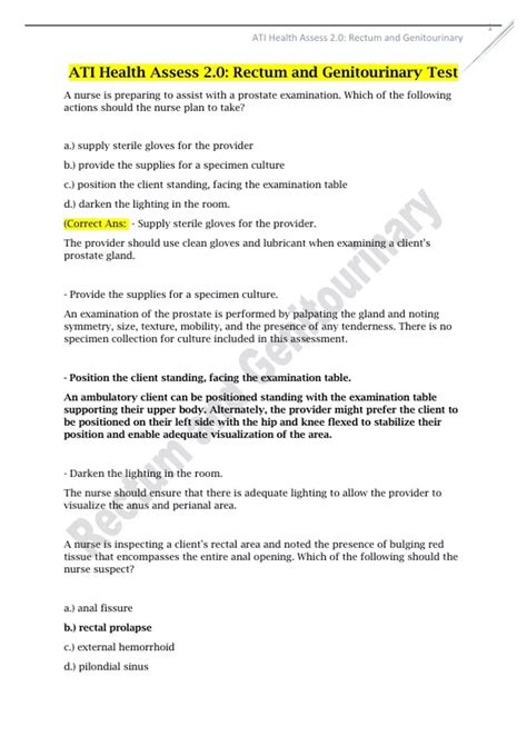 Complete ATI Health Assess Rectum And Genitourinary Test All Questions With Verified
