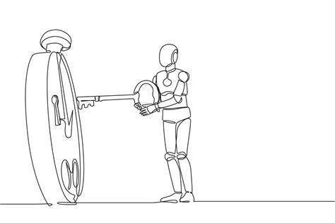 Single Continuous Line Drawing Robot Putting Big Key Into Stopwatch