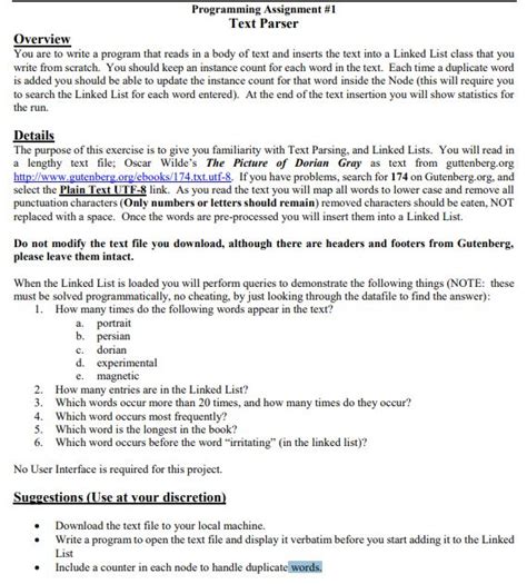 Solved Programming Assignment 1 Text Parser Overview You