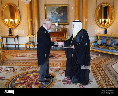 Britains King Charles Iii Left Holds An Audience With Bader Mohammad Al Awadi Ambassador