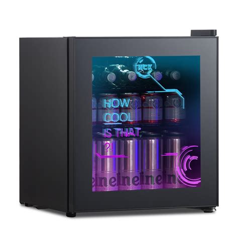 Buy Hck48l Mini Fridge With Glass Door Quiet 39db Cyberpunk Fridge With Modern Led Lighting