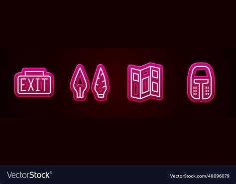Set Line Exit Sign Stone Age Arrow Head Museum Vector Image