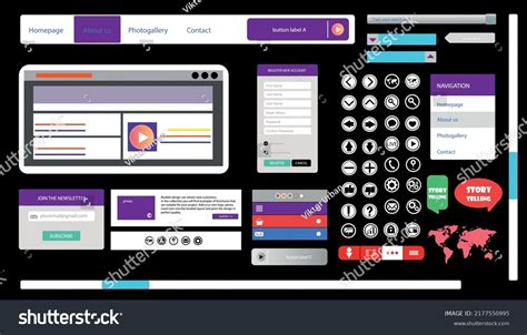 Website Template Elements Ux Ui Design Stock Vector Royalty Free Shutterstock