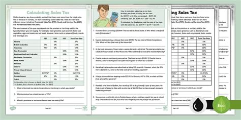 Calculating Sales Tax Across Canada Activity Teacher Made