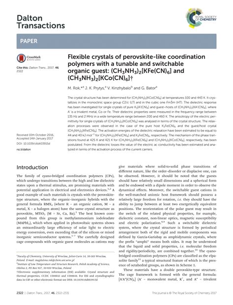 Pdf Flexible Crystals Of Perovskite Like Coordination Polymers With