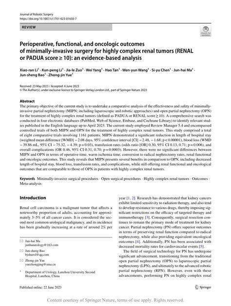 Perioperative Functional And Oncologic Outcomes Of Minimally Invasive