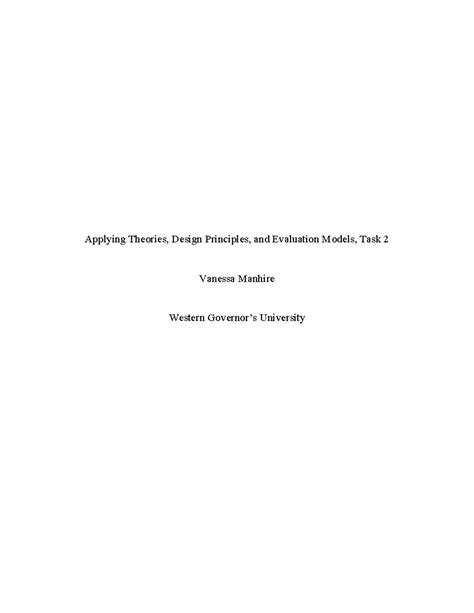 Wgu Task 2 Task 2 Passed Applying Theories Design Principles And Evaluation Models Task 2