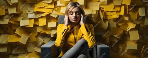 스트레스를 받은 직원은 정신 건강 문제를 상징하는 적적한 메모에 압도당합니다 정신 건강 인식 개념 직장 스트레스 버너우트 예방 대처 메커니즘 프리미엄 사진