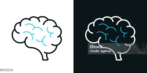 뇌 검은색 또는 흰색 배경에 이색 선 아이콘 편집 가능한 획 사람 머리에 대한 스톡 벡터 아트 및 기타 이미지 사람 머리