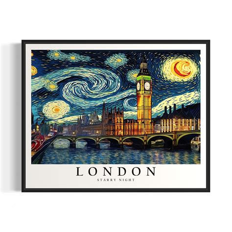 London Starry Night Art Print Van Gogh London Poster Wall Art