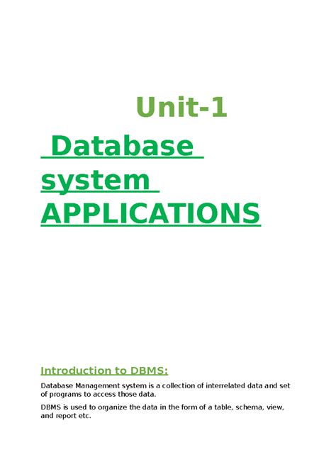 Dbms Unit 1 Notes Dbms Unit Database System Applications Introduction To Dbms Database