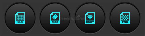 Set XLS File Document MSG RUBY And PNG Icon Vector Stock Vector Illustration Of Button