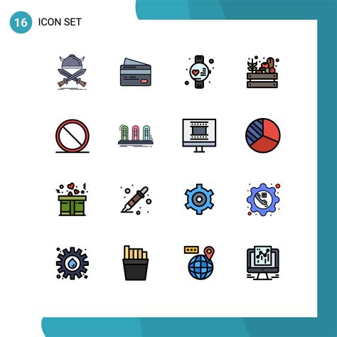 Pictogram Set Of 16 Simple Flat Color Filled Lines Of Cancel Harvest Pay Food Farm Editable