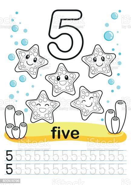 유치원과 유치원에 대 한 인쇄할 수 있는 워크시트를 착 색 숫자를 작성 하기 위한 훈련 연습입니다 조류와 해양 생물 산호 수 중