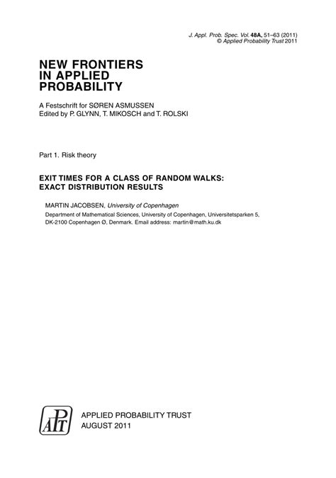 Pdf Exit Times For A Class Of Random Walks Exact Distribution Results