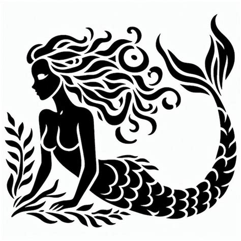 Silueta Arte Simple Sirena Silueta Contorno Dibujo Blanco Negro Fondo