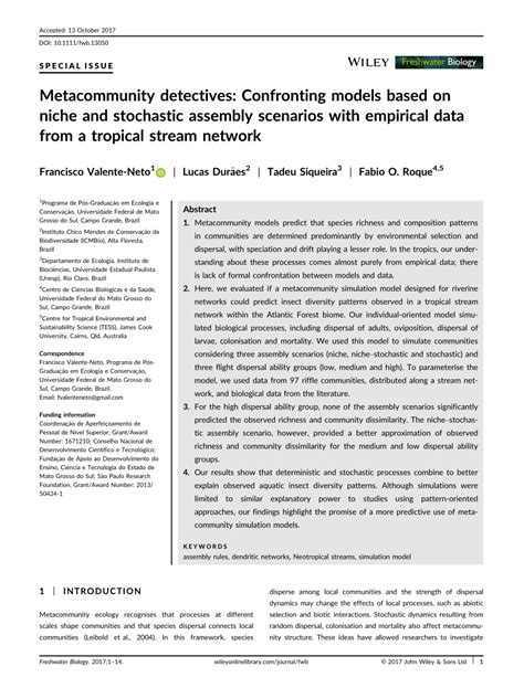 Pdf Metacommunity Detectives Confronting Models Based On Niche And