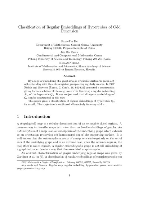 Pdf Classification Of Regular Embeddings Of Hypercubes Of Odd Dimension