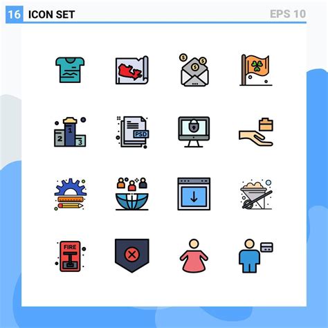 Mobile Interface Flat Color Filled Line Set Of 16 Pictograms Of Won Position Investment Award