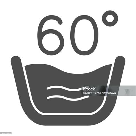 온수 솔리드 아이콘의 분지 청소 서비스 개념 흰색 배경에 60c 기호 이하세척 모바일 웹 디자인용 글리프 스타일로 수온 아이콘