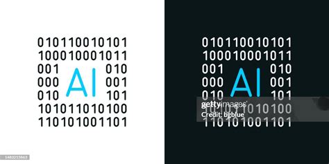 Artificial Intelligence Ai With Binary Code Bicolor Line Icon On Black