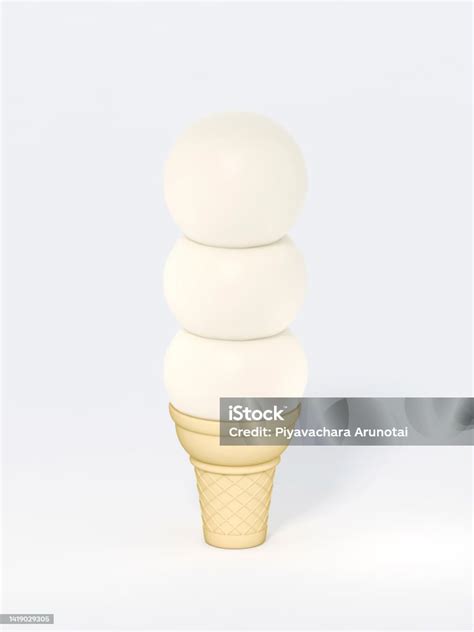 밝은 배경에 와플 콘에 3 개의 흰색 아이스크림 3d 렌더링 3d 일러스트 아메리칸 선대 소용돌이 패스트 푸드 냉동 디저트 미니멀 0명에 대한 스톡 사진 및 기타 이미지
