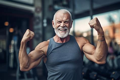 Un Hombre Flexiona Sus Músculos En Un Gimnasio Foto Premium