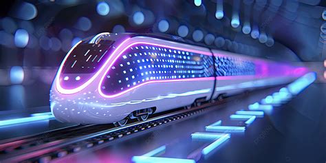 모션 블러 배경에서 트랙에서 움직이는 빛나는 파란색 홀로그램 요소를 갖춘 디지털 기술 개념 고속 열차 기술 속도 기차 배경 일러스트 및 사진 무료 다운로드 Pngtree