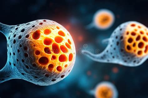 Abstract Glowing Cells 3d Medical Illustration Of Synthetic Biological Activity In Cellular