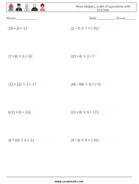 Canada Three Integers Order Of Operations With Brackets Math Worksheets 10math Worksheets Math