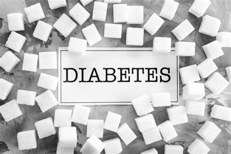 Tarjeta Con Palabra Diabetes Y Terrones De Azúcar Sobre Fondo Gris