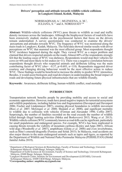 pdf drivers perception and attitude towards wildlife vehicle collisions in langkawi island