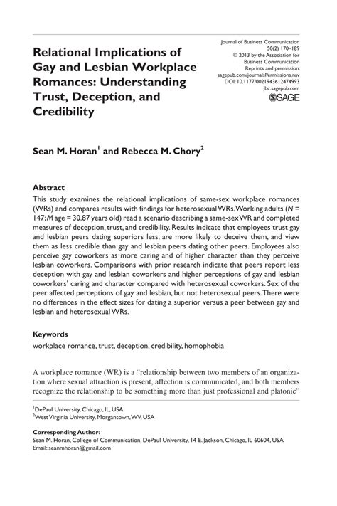 Pdf Relational Implications Of Gay And Lesbian Workplace Romances