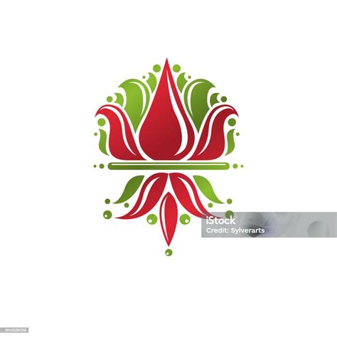 아름 다운 꽃으로 백합 꽃 로얄 기호를 사용 하 여 만든 빈티지 전 령 벡터 기호입니다 에코 친화적인 제품 기호 품질 테마 그림