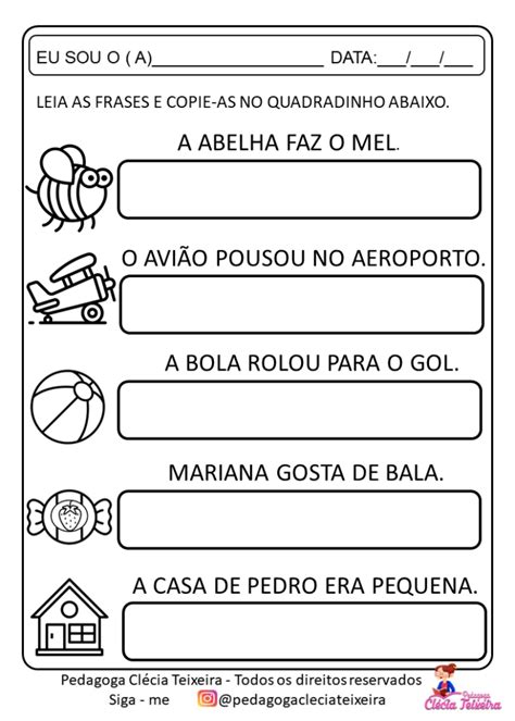 Fichas de leitura para alfabetização frases Clécia Teixeira