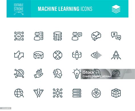 Machine Learning Icons Editable Stroke Stock Illustration Download Image Now Analyzing