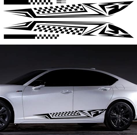 Origach 1 Pair 180 Cm Racing Checkered Car Side Stripe Decals With 2