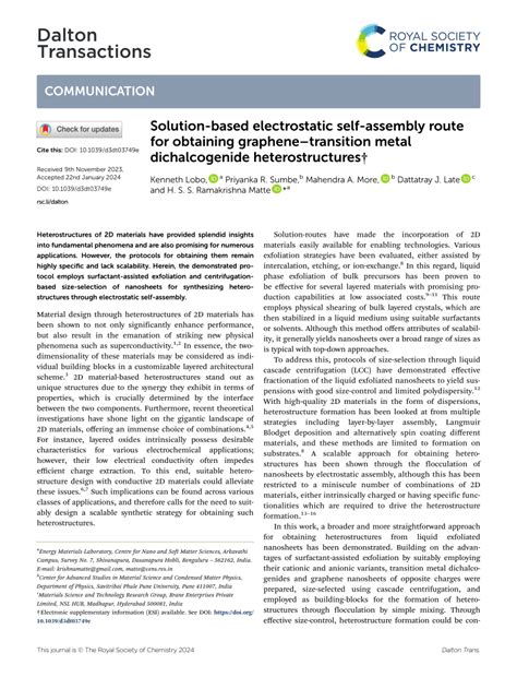 Pdf Solution Based Electrostatic Self Assembly Route For Obtaining Graphene Transition Metal