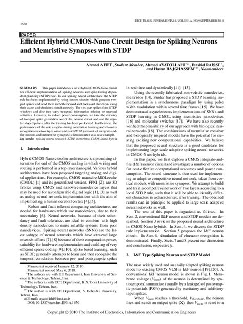 Pdf Efficient Hybrid Cmos Nano Circuit Design For Spiking Neurons And Memristive Synapses With
