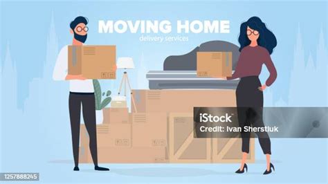 남자와 여자는 자신의 손에 종이 상자를 들고있다 큰 상자 소파 이사 주택 변경 아파트 구입 또는 사무실 이동의 개념 경영자에 대한 스톡 벡터 아트 및 기타 이미지 Istock