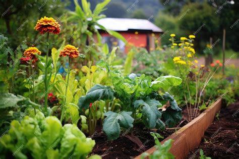 Premium Ai Image Closeup Of Companion Planting In A Permaculture Plot Created With Generative Ai