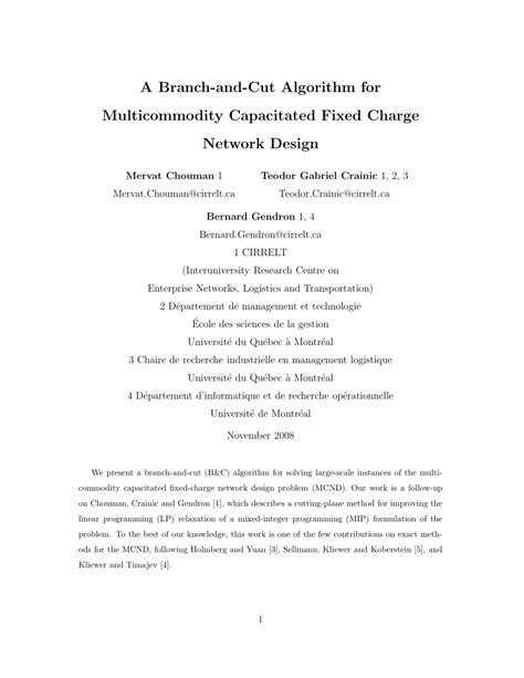 Pdf A Branch And Cut Algorithm For Multicommodity Capacitated Fixed Charge Network Design