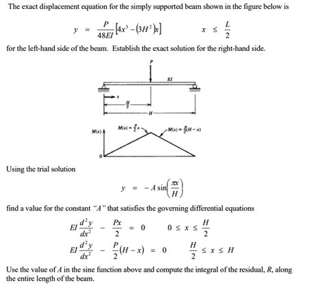 the exact displacement cquation for the simply supported beam shown in