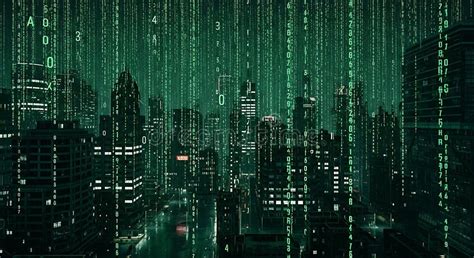 Futuristic Binary Digital Cityscape Matrix Stock Illustrations 1126