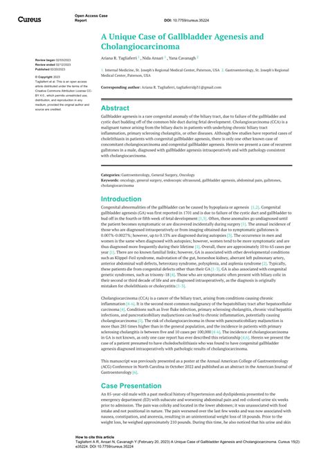 Pdf A Unique Case Of Gallbladder Agenesis And Cholangiocarcinoma
