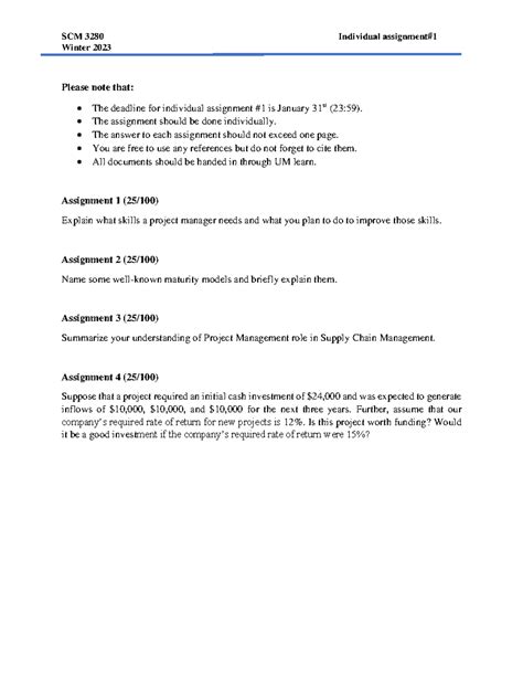Individual Assignment 1 Scm 3280 Individual Assignment Winter 2023 Please Note That The