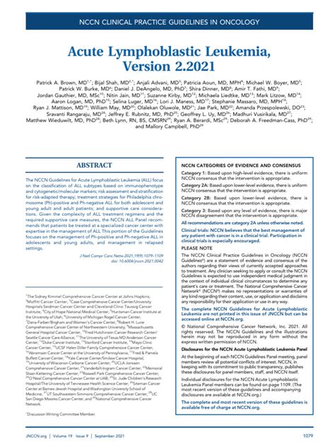 Acute Lymphoblastic Leukemia Nccn Pdf Leukemia Lymphoma
