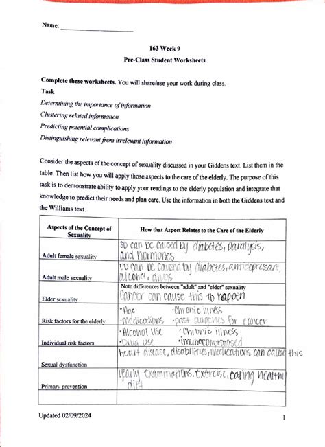 163 WEEK 9 WEEK 9 HOMEWORK Name 163 Week 9 Babe Worksheets Complete These Worksheets