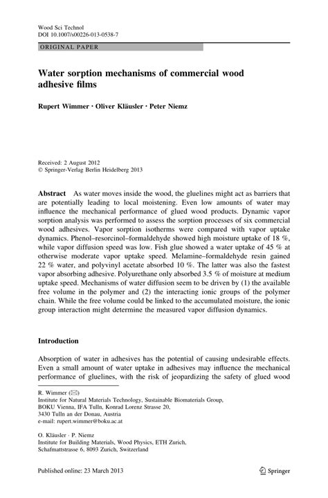 Pdf Water Sorption Mechanisms Of Commercial Wood Adhesive Films