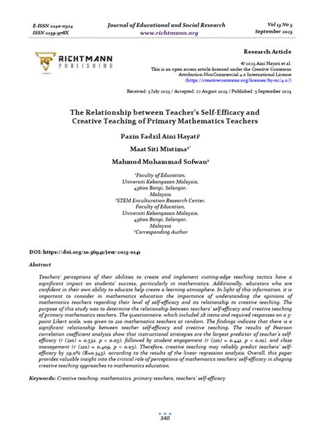 The Relationship Between Teachers Self Efficacy A Pdf Self Efficacy Psychology